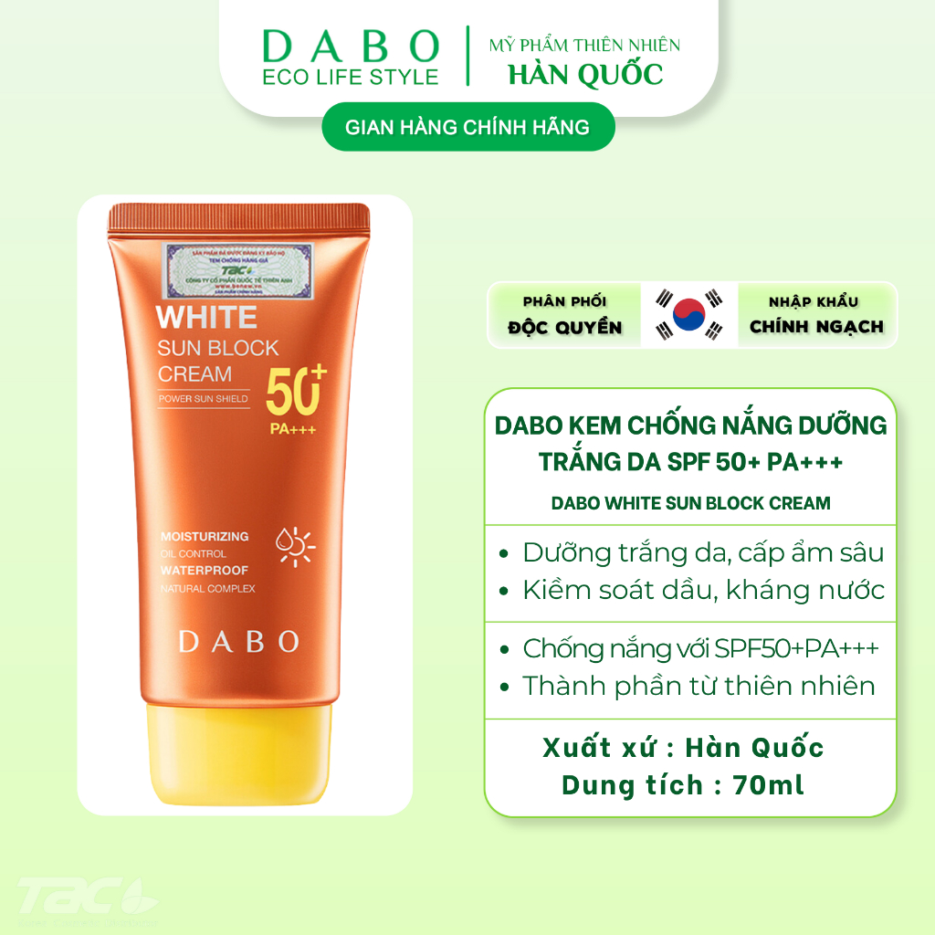 Kem Chống Nắng Dưỡng Da DABO White Sunblock Cream DABO SPF 50+++ 70ml ...
