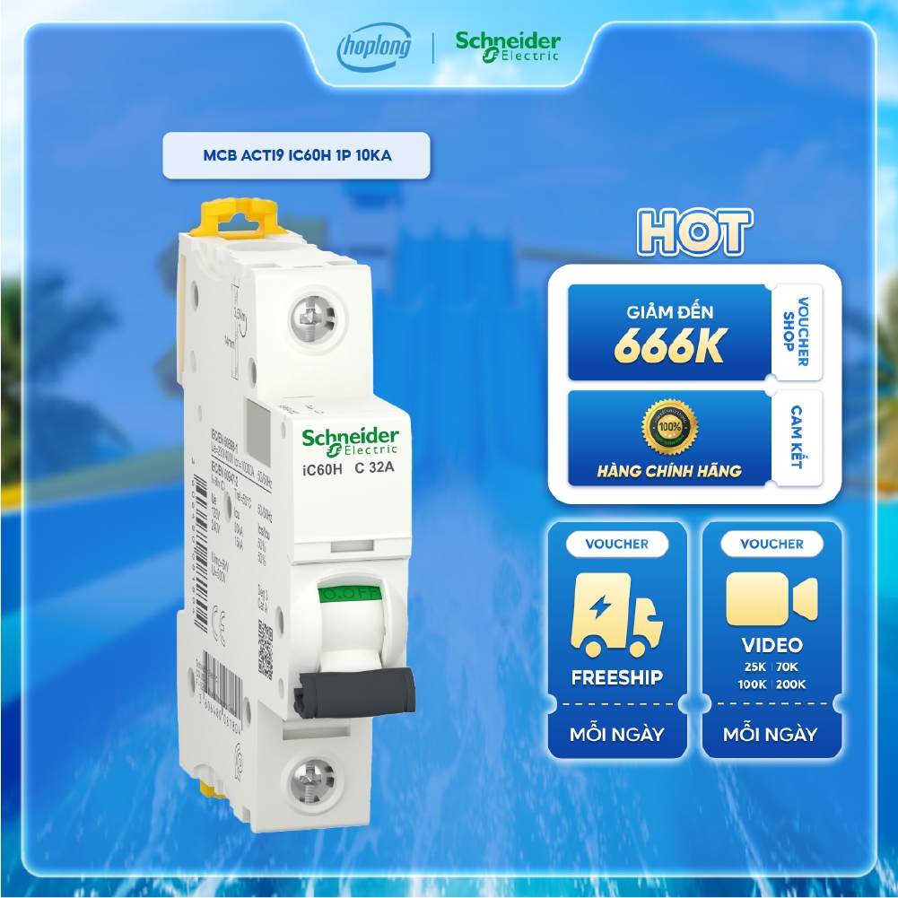 Cầu dao tự động MCB 1 pha 50A dòng cắt 10kA series iC60H dòng Acti9 Schneider A9F84150 | Shopee ...