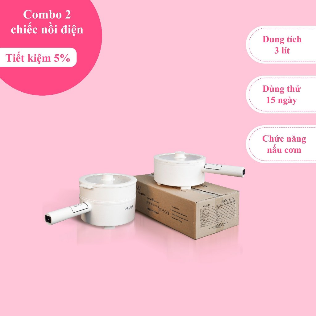 Combo 2 nồi điện đa năng ALULU (PM0830D), dung tích 3L, kèm 2 khay hấp ...