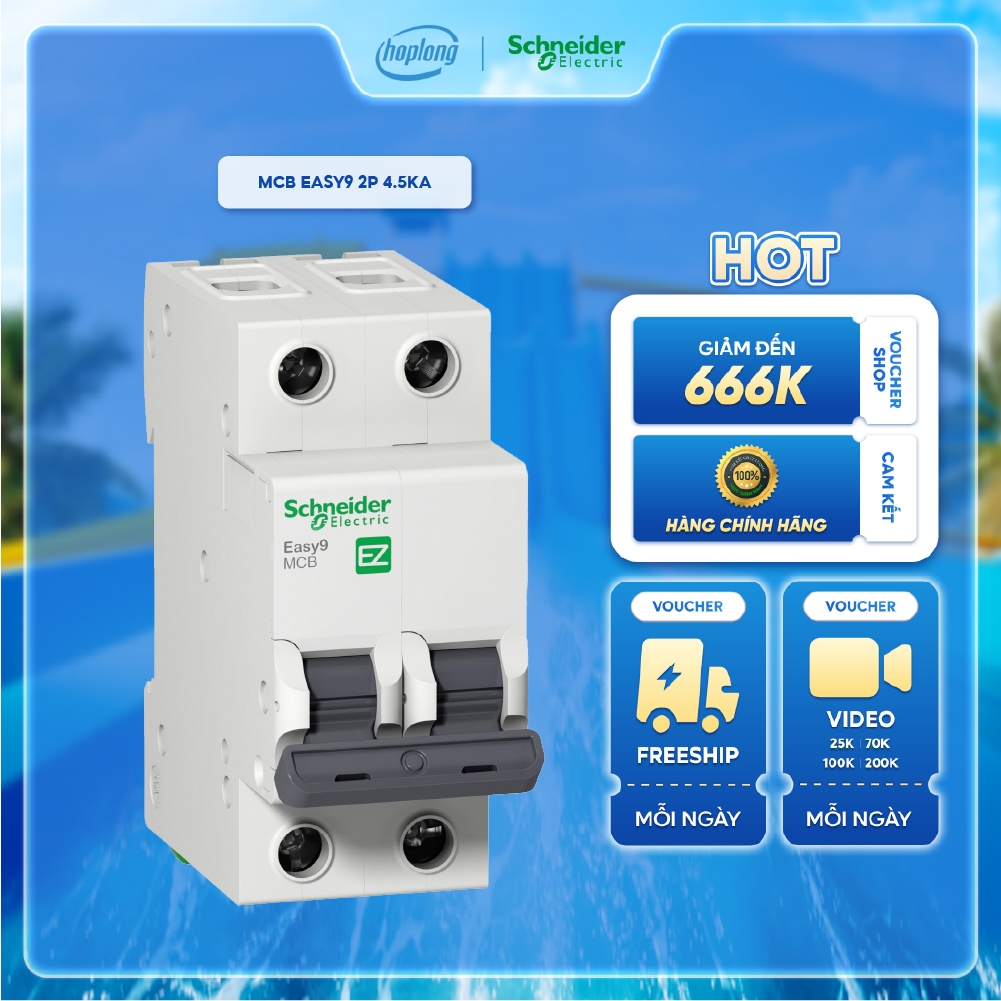 Cầu dao tự động MCB Schneider EZ9F34232 2P 32A 4.5kA C Curve Easy9 | Aptomat bảo vệ an toàn MCB ...