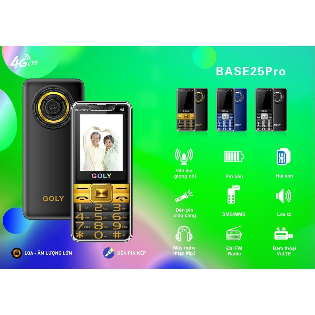 Điện thoại Goly Base 25 Pro 4G LTE , Gọi HD Call ,Màn hình lớn, Pin ...