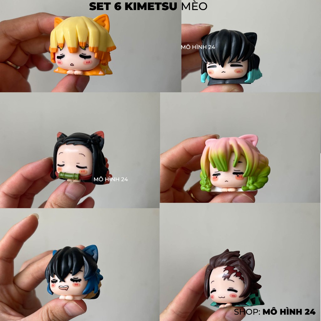 BỘ 6 MÔ HÌNH Kimetsu No Yaiba Mèo đáng yêu Zenitsu Inosuke Muichiro ...
