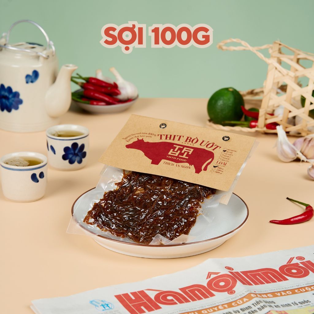 Khô bò sợi ướt cháy tỏi 100g TATA Food đồ ăn vặt Hà Nội gói BSU1 ...