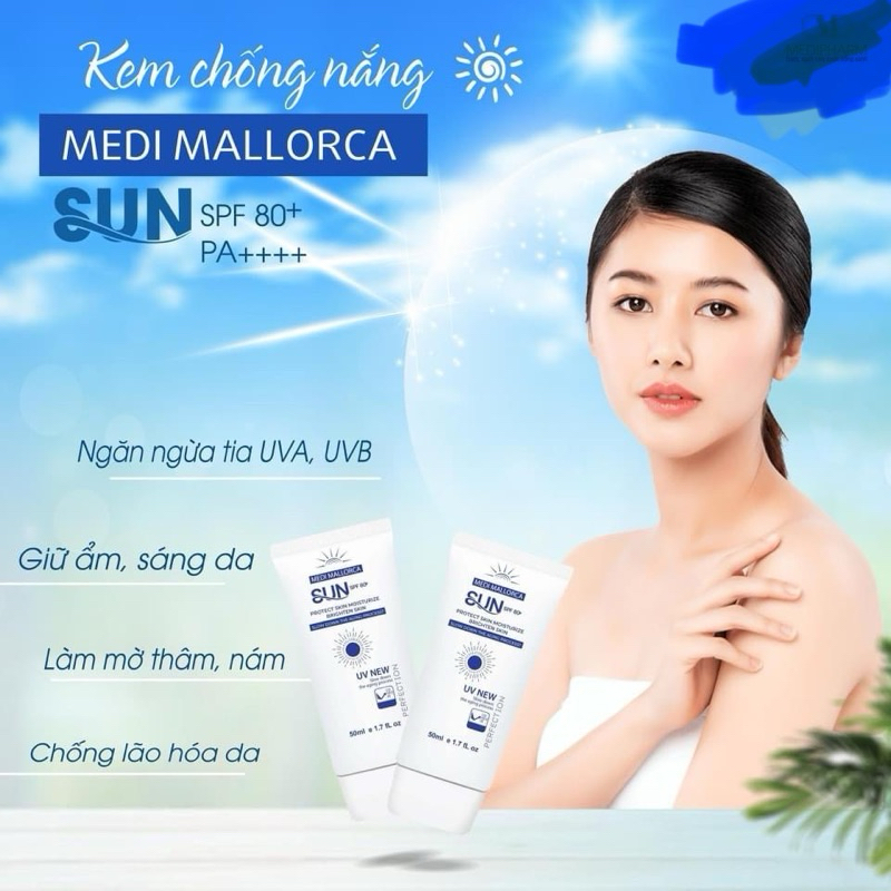 [KEM CHỐNG NẮNG] MEDI MALLORCA SUN spf80: bảo vệ da khỏi các ti uv ,ánh nắng mặt trời,bật tông ...