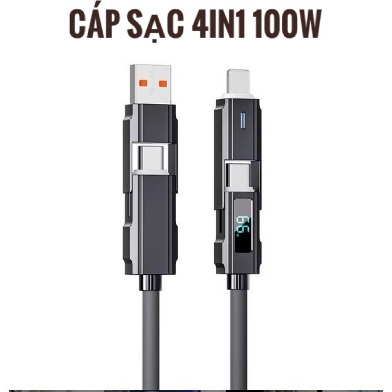 Cáp Sạc Nhanh Đa Chức Năng 4 trong 1 - Sạc Nhanh PD 27W, QC 100W - Có Màn Hình Hiển Thị Công ...