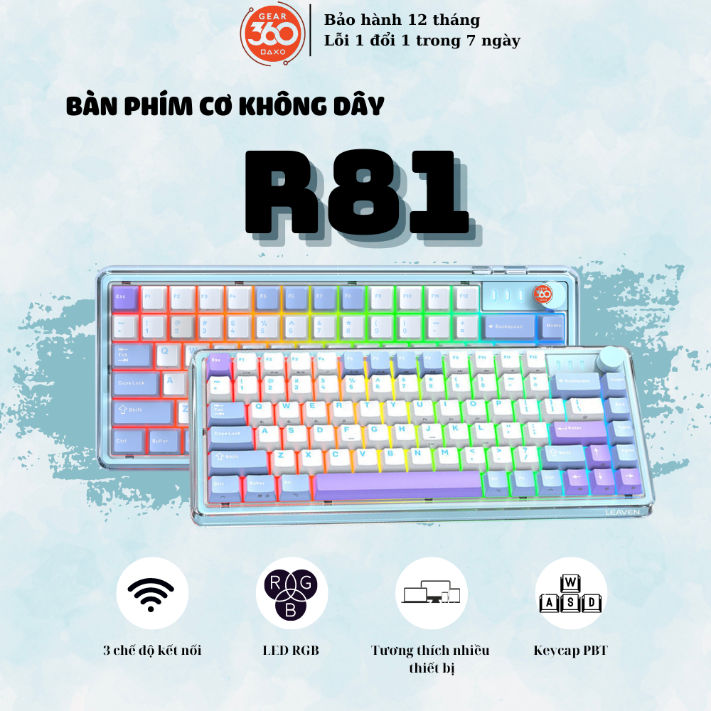 Bàn phím cơ Gaming LEAVEN R81 3 mode kết nối, trang bị Hotswap 5pin ...