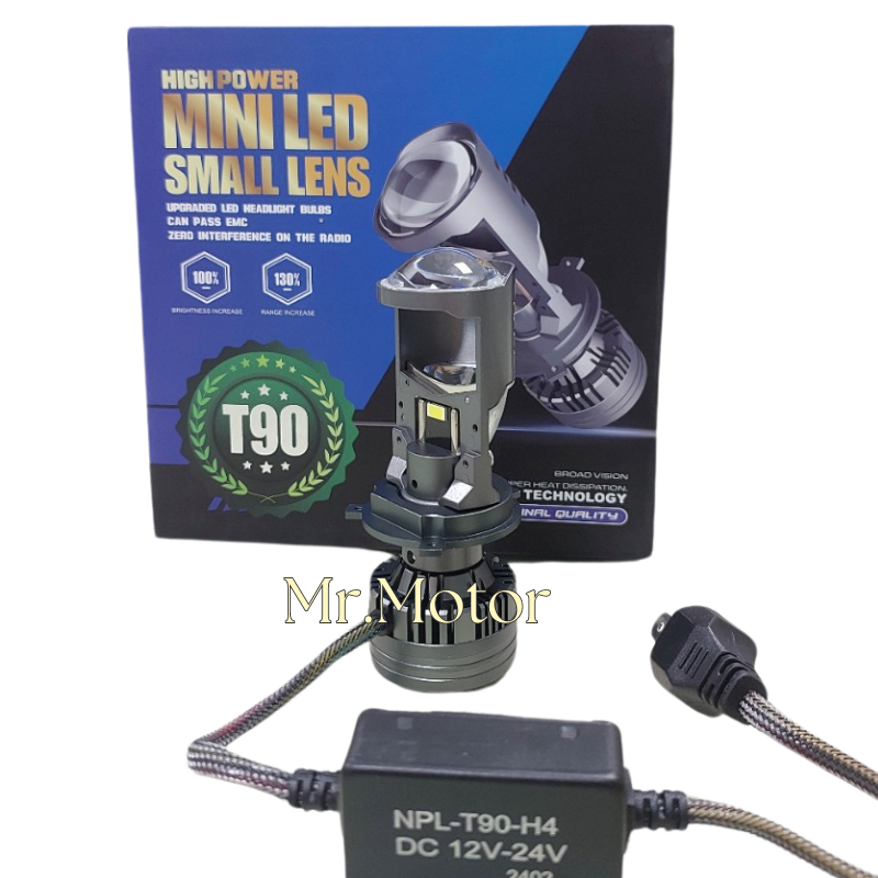 Đèn pha bi cầu mini T90 công suất 80w chân H4 lắp zin xe máy, ô tô phụ ...