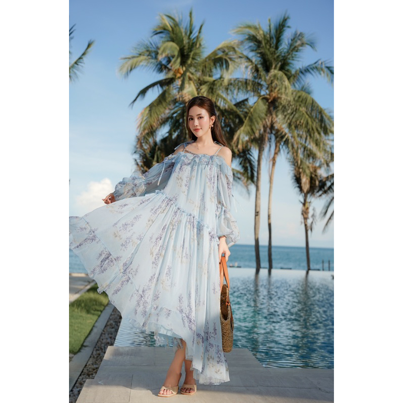 váy maxi tơ vạt xéo Sofia (ko kèm belt) | Shopee Việt Nam