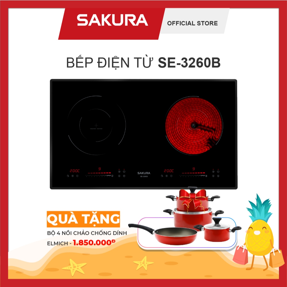 Bếp 2 Vùng Nấu Từ Và Hồng Ngoại SAKURA Công Nghệ HEATTECH SE-3260B Bảo ...