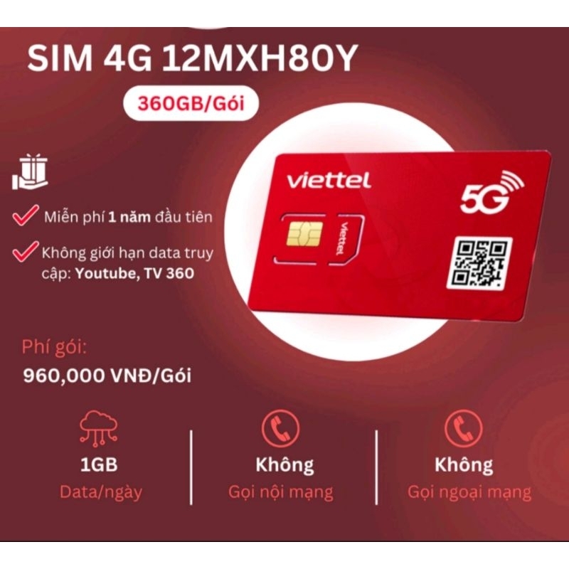 SIM VIETTEL 12SD125 5GB/NGÀY 12 THÁNG, 12MXH80Y FREE YTB | Shopee Việt Nam