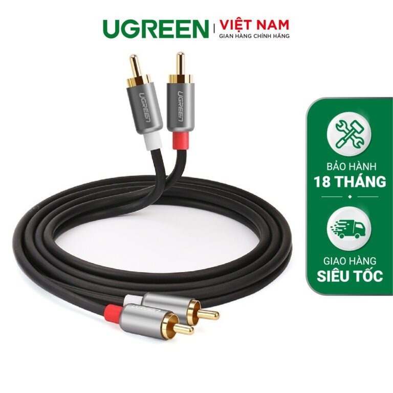 Cáp hoa sen UGREEN AV104 – 2 đầu hoa sen 2RCA đực sang 2RCA đực chuyển tín hiệu âm thanh từ Tivi ...