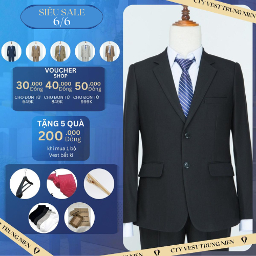 bộ vest nam comple - bộ quần áo vest trung niên 2 khuy vải cao cấp chuẩn phom | Shopee Việt Nam