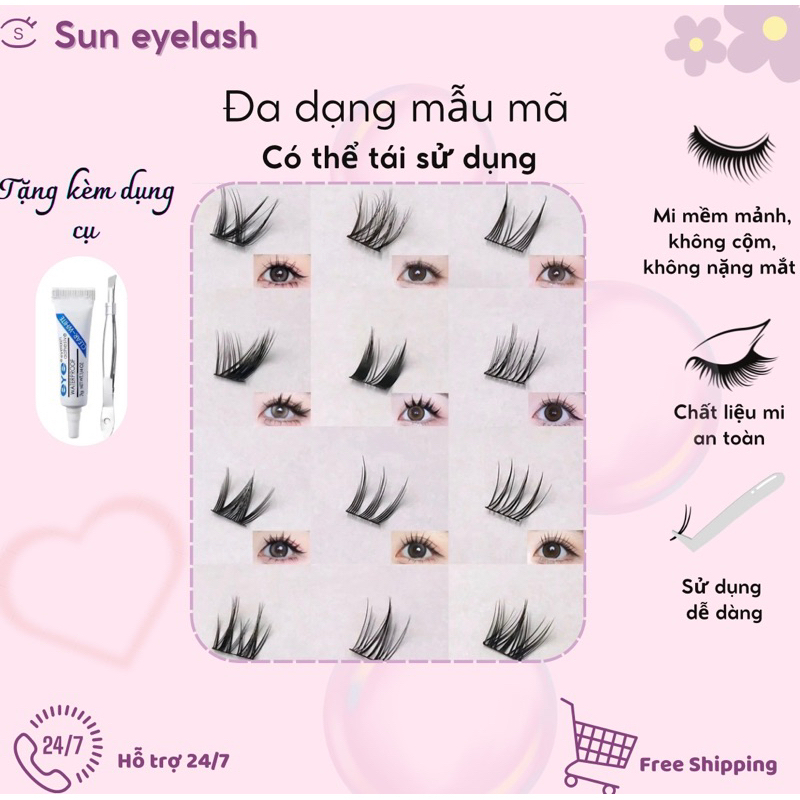 Mi giả tách sợi Sun Eyelash (tặng kèm keo, nhíp). Mi mềm,mảnh,không cộm ...