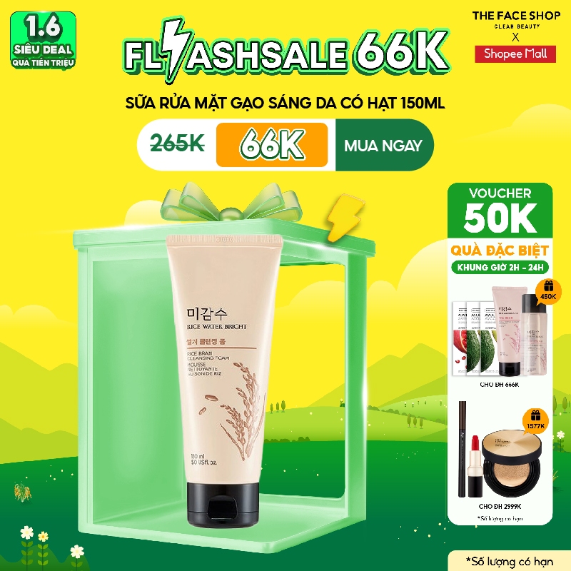 [GIẢM 8% ĐƠN 399K][DUY NHẤT 12-14H 1.6]Sữa Rửa Mặt Có Hạt TheFaceShop Rice Water Bright Rice ...