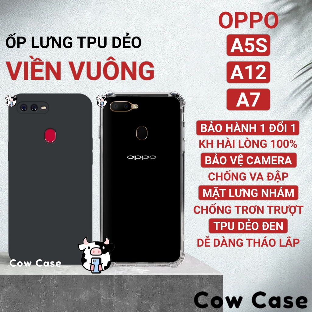 Ốp lưng Oppo A5S, A12, A7 cạnh vuông Cowcase | Vỏ điện thoại Oppo bảo vệ camera toàn diện TRON ...