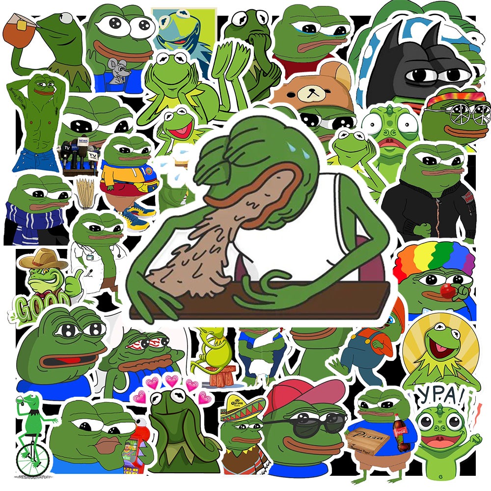 Set 50 cái Sticker Ếch Xanh Pepe chống nước, Hình dán ếch Pepe meme ...