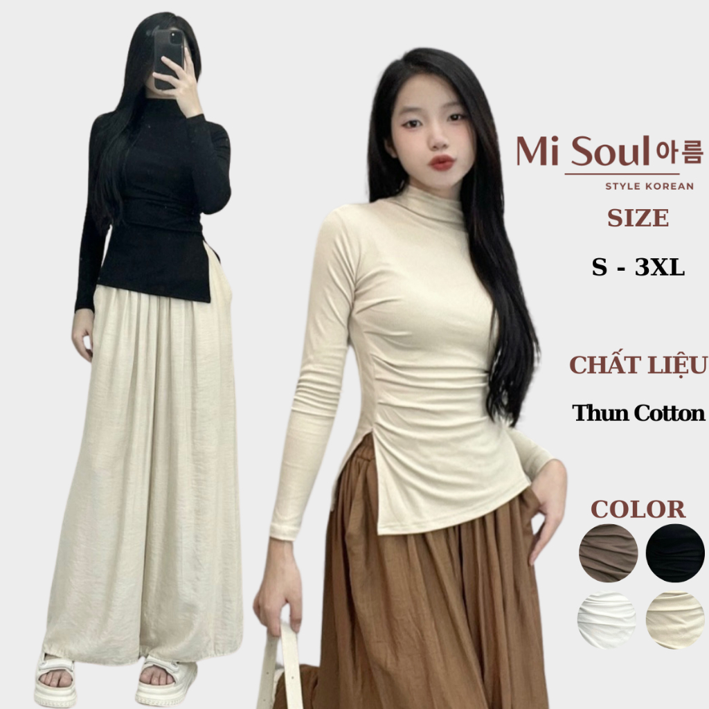 Áo Giữ Nhiệt Dài Tay Nữ Cổ 3 Phân Nhúm Sườn Xẻ Tà BigSize MiSoul, Áo ...