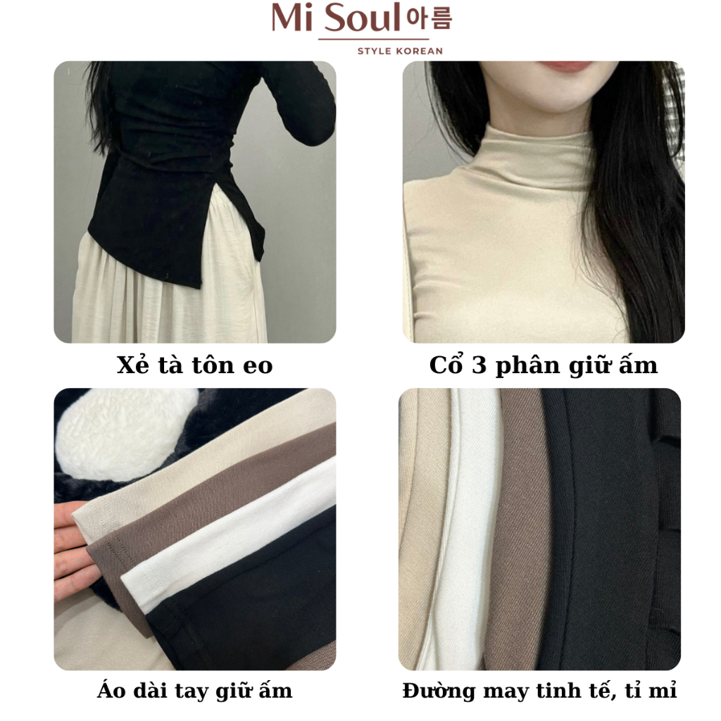 Áo Giữ Nhiệt Dài Tay Nữ Cổ 3 Phân Nhúm Sườn Xẻ Tà BigSize MiSoul, Áo ...