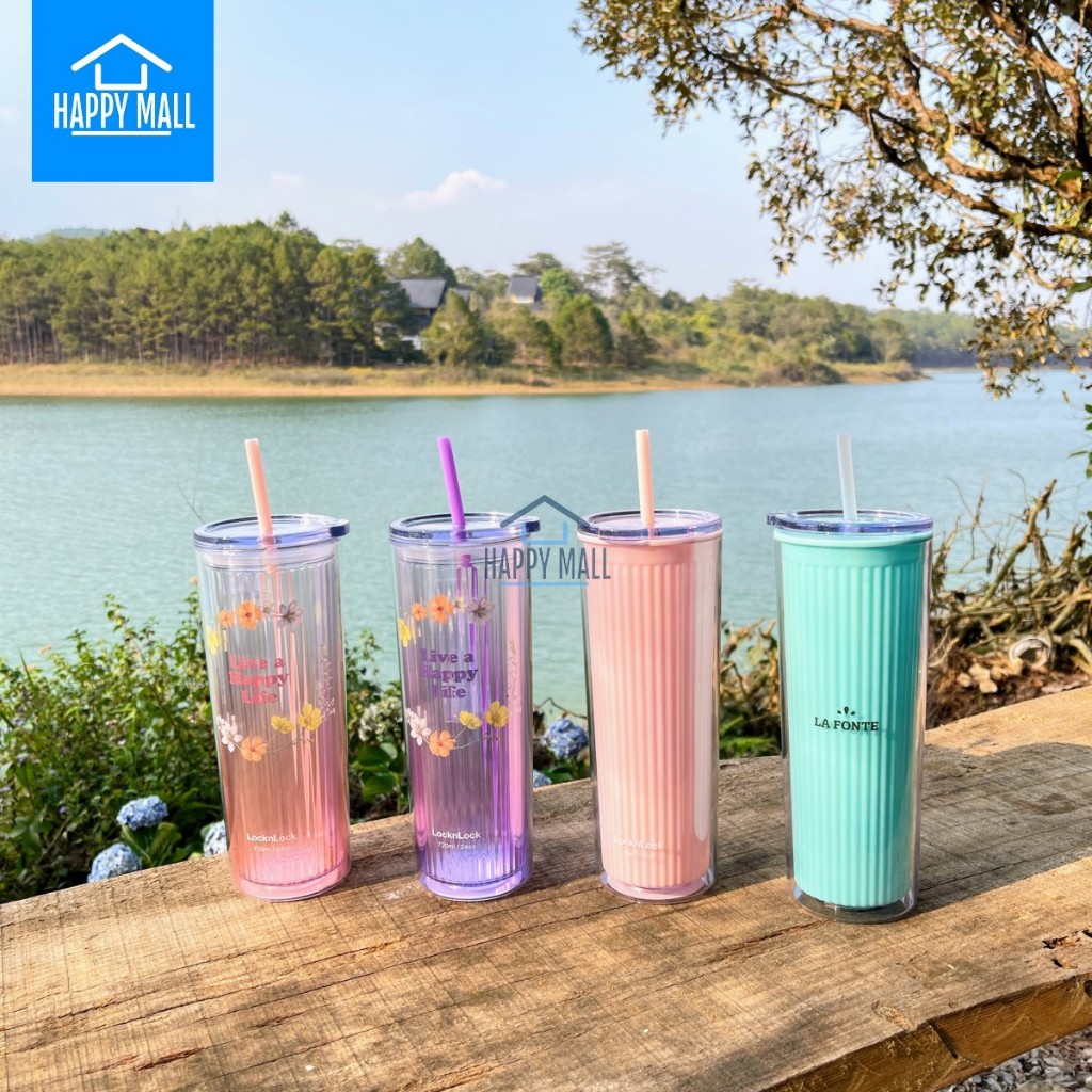 Ly nhựa 2 lớp LocknLock , La Fonte 720ml dạng thân cao dễ dàng cầm nắm bằng 1 tay Cold Cup ...