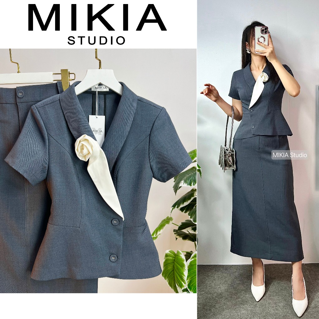 Set đồ công sở nữ cố kết hoa hồng MIKIA STUDIO MK160 [TẶNG 20K] áo kiểu ...