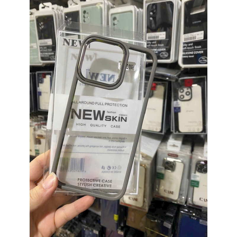 Ốp New Skin lưng trong viền cam kim loại ip15/ ip15pro/ ip15 plus/ ip15 ...