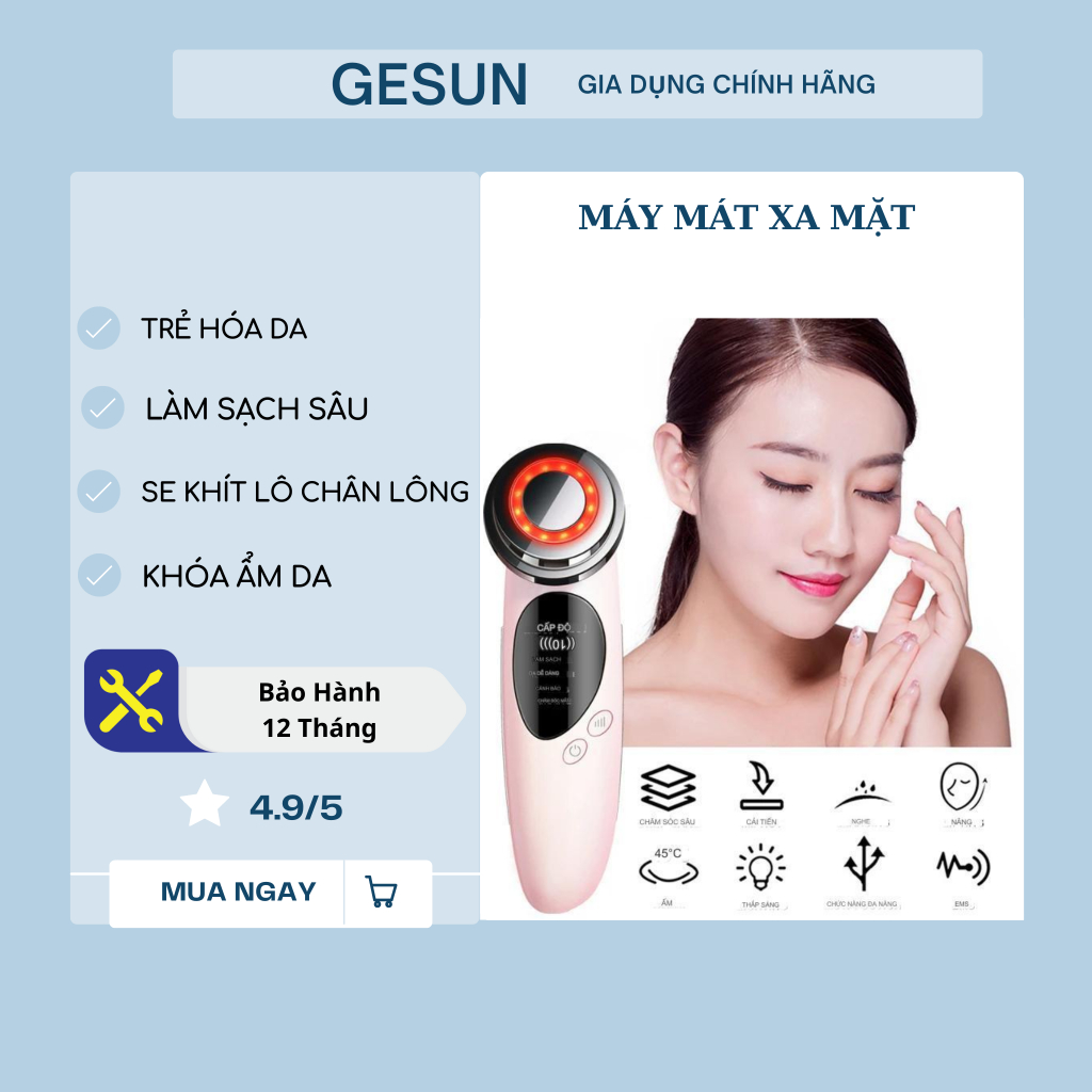 Máy mát xa da mặt PAKISS DAILY 5in1 LED trẻ hóa da làm sạch dòng điện ...