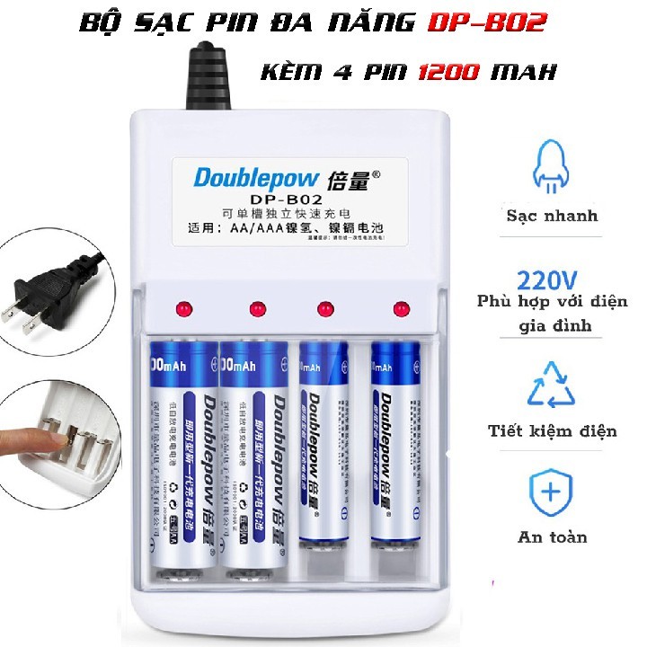 Bộ sạc pin tiểu 3A 2A 1200mah DP-B02 Pin Tiểu Sạc AA 1200mAh sạc lại ...