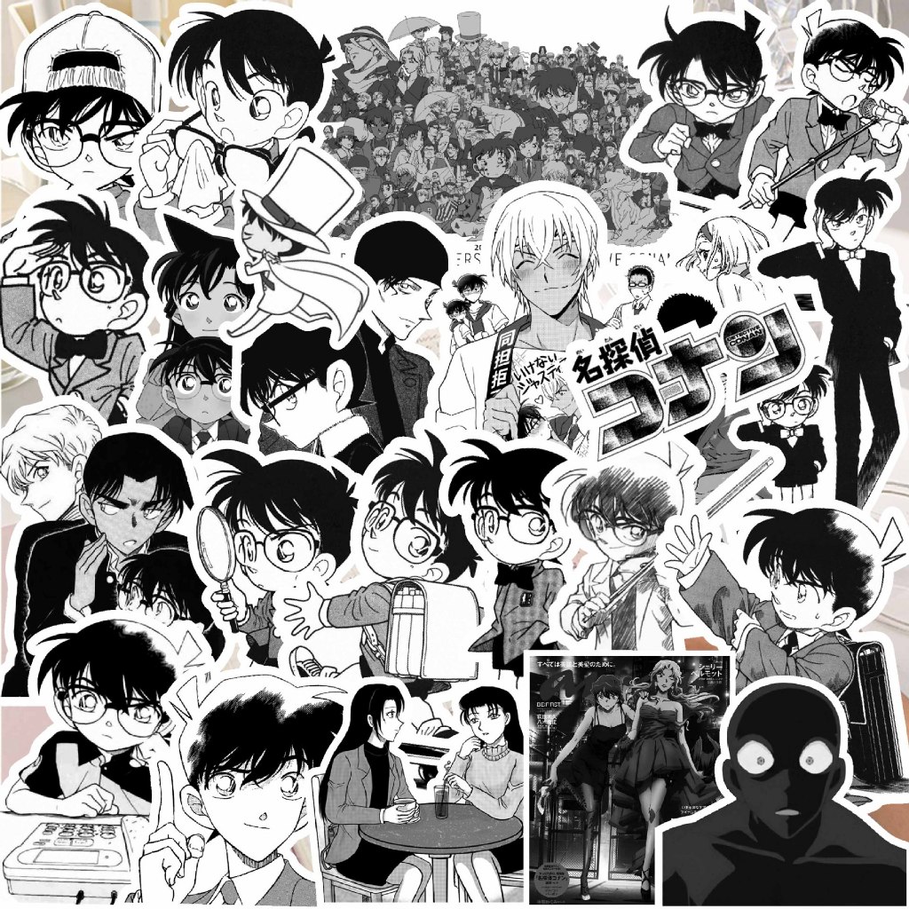 68 Sticker Conan Detective đen trắng dán trang trí anime manga ngầu ...