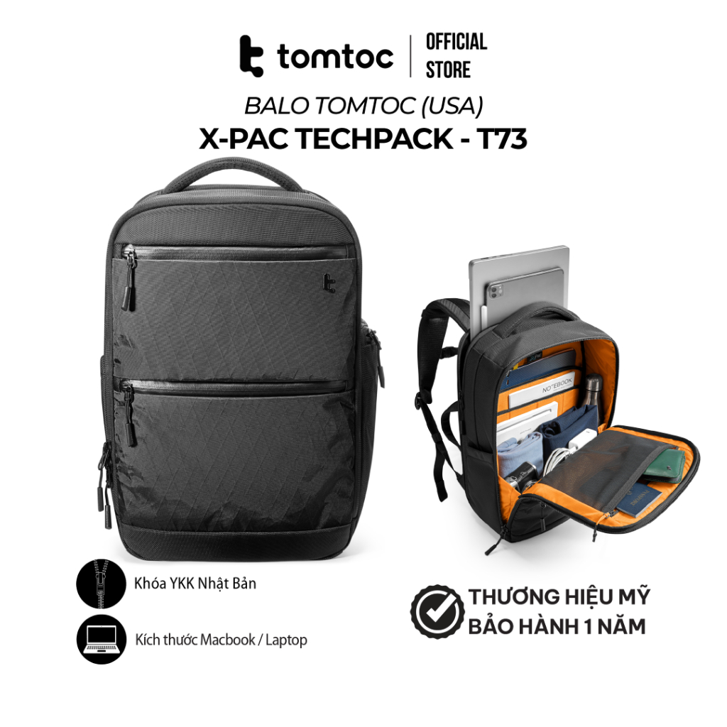 Balo Tomtoc X-pac Techpack Black cho Ultrabook 13/14/15/16 - Dung tích ...