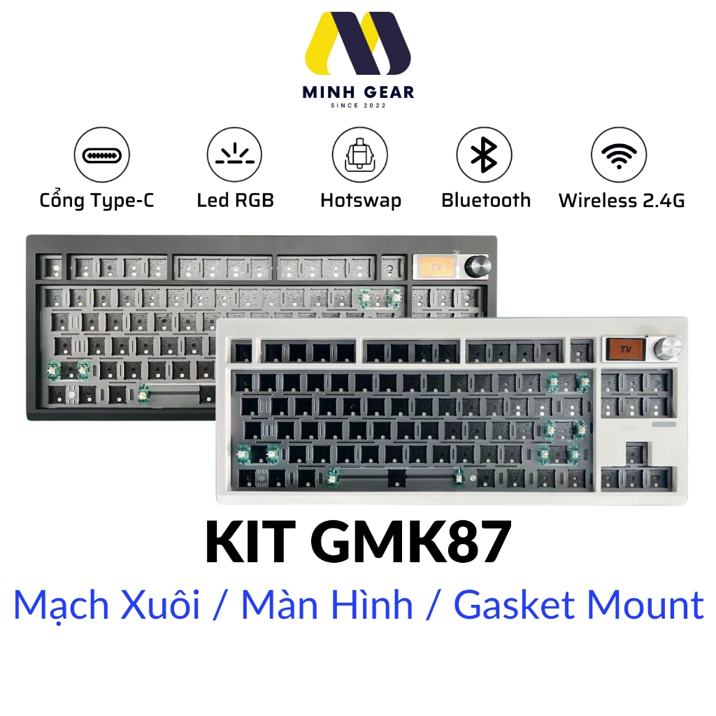 KIT bàn phím GMK87 Led RGB, Màn Hình LCD, Gasket Mount, Hotswap, 3 Mode ...