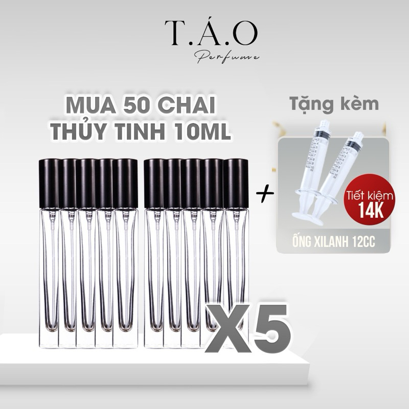 [ Tặng ống xilanh ] Combo 50 chai lọ chiết nước hoa thuỷ tinh trụ vuông cao cấp 10ml chuẩn ...