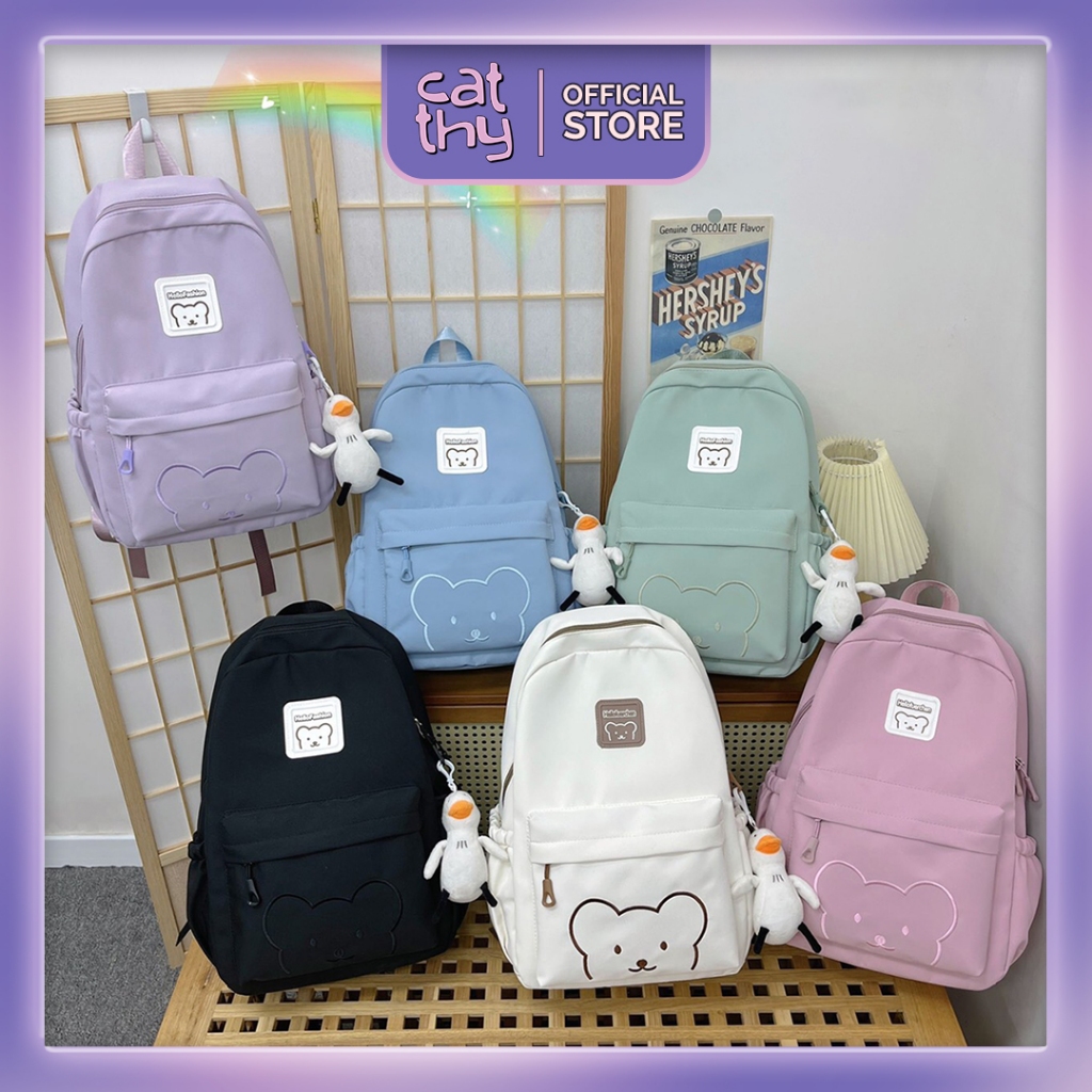 Balo nữ đi học thời trang Hàn Quốc tặng kèm gấu bông cute | Shopee Việt Nam