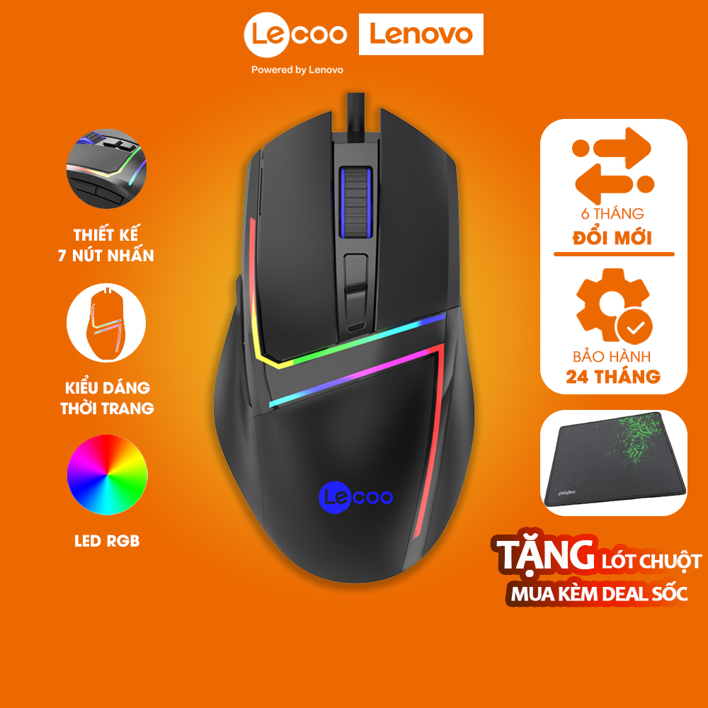 Chuột gaming có dây Lecoo MS106 Chính hãng chơi game 7 nút chức năng RGB Led DPI 6400 | Shopee ...