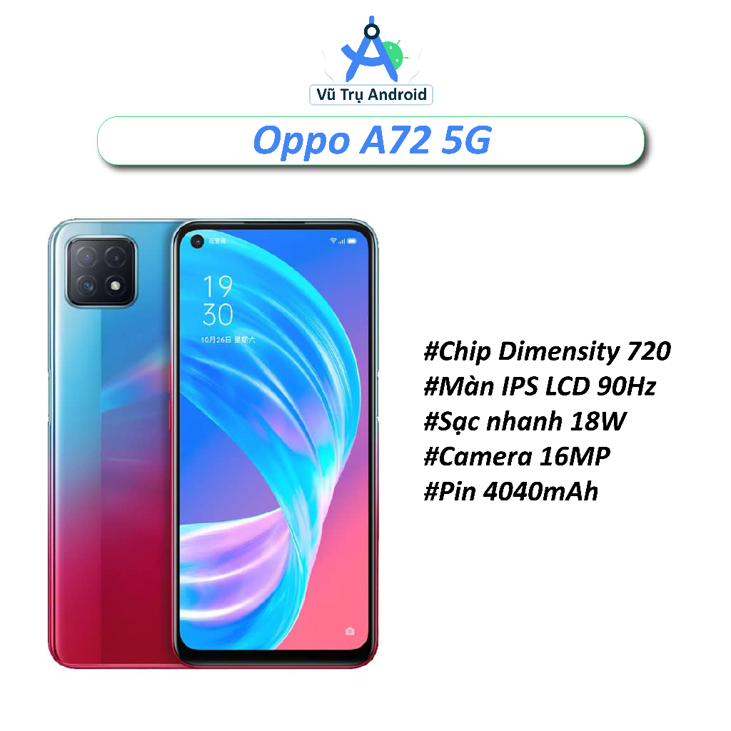 Điện thoại Oppo A72 5G RAM 6/128GB chip Dimensity 720 màn 6.5 inch Full HD+ tần số quét 90Hz ...
