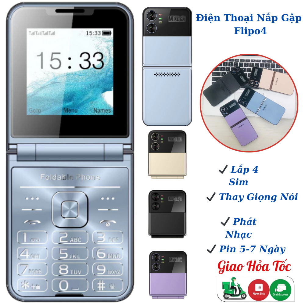 Điện Thoại Nắp Gập Flipo4 4 Sim 4 Sóng, Màn Hình Hiển Thị, Phát Nhạc ...