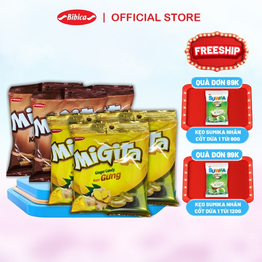 Combo Mix 6 Kẹo Cứng Migita Gừng và Quế Bibica 70g | Shopee Việt Nam