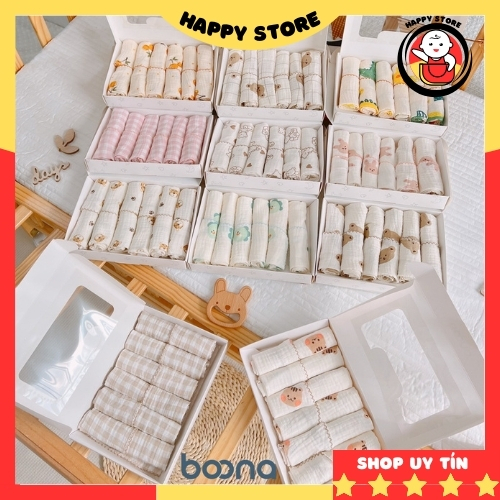Khăn sữa cho bé sơ sinh muslin Boona, hộp 6 khăn sữa boona 2 lớp cao cấp Happy Store A250 ...