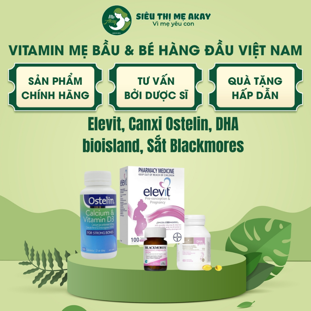 Vitamin bầu trọn bộ combo ELEVIT, CANXI OSTELIN, DHA bầu BIO ISLAND ...