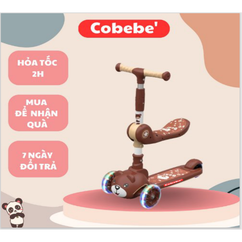Xe Trượt Scooter Gấu Cocobe',Kiêm Xe Chòi Chân,Có Đèn,Phát Nhạc,Có Điều ...