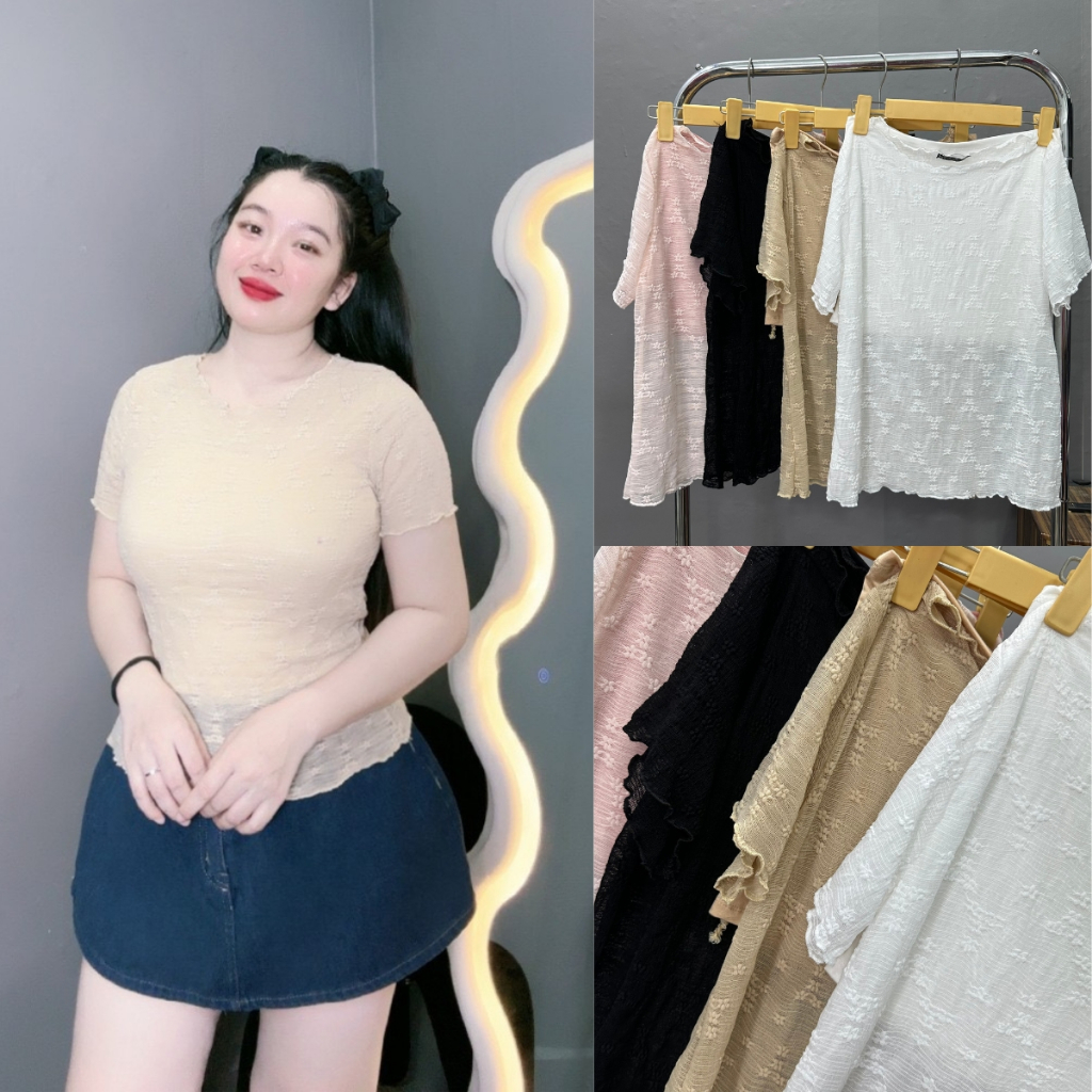 Áo thun nữ bigsize dạng lưới ren hoa cao cấp xuyên thấu (kèm lót) áo quây bên trong cổ tròn ...