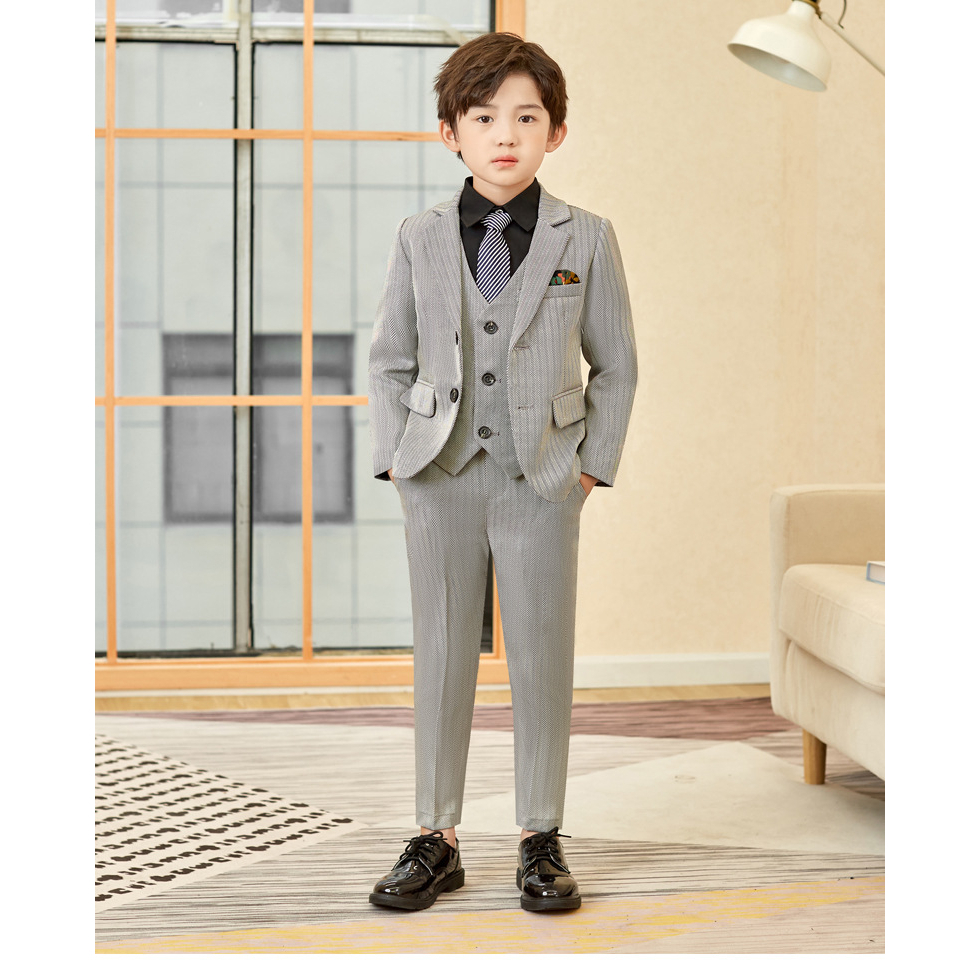 Bộ vest bé trai cao cấp cho bé đi dự tiệc gồm 3 chi tiết (áo ghile + áo vest + quần tây) kèm ...