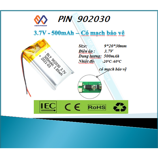 Pin sạc Li-Po 3.7V 500mAh 902030 (có mạch bảo vệ) | Shopee Việt Nam