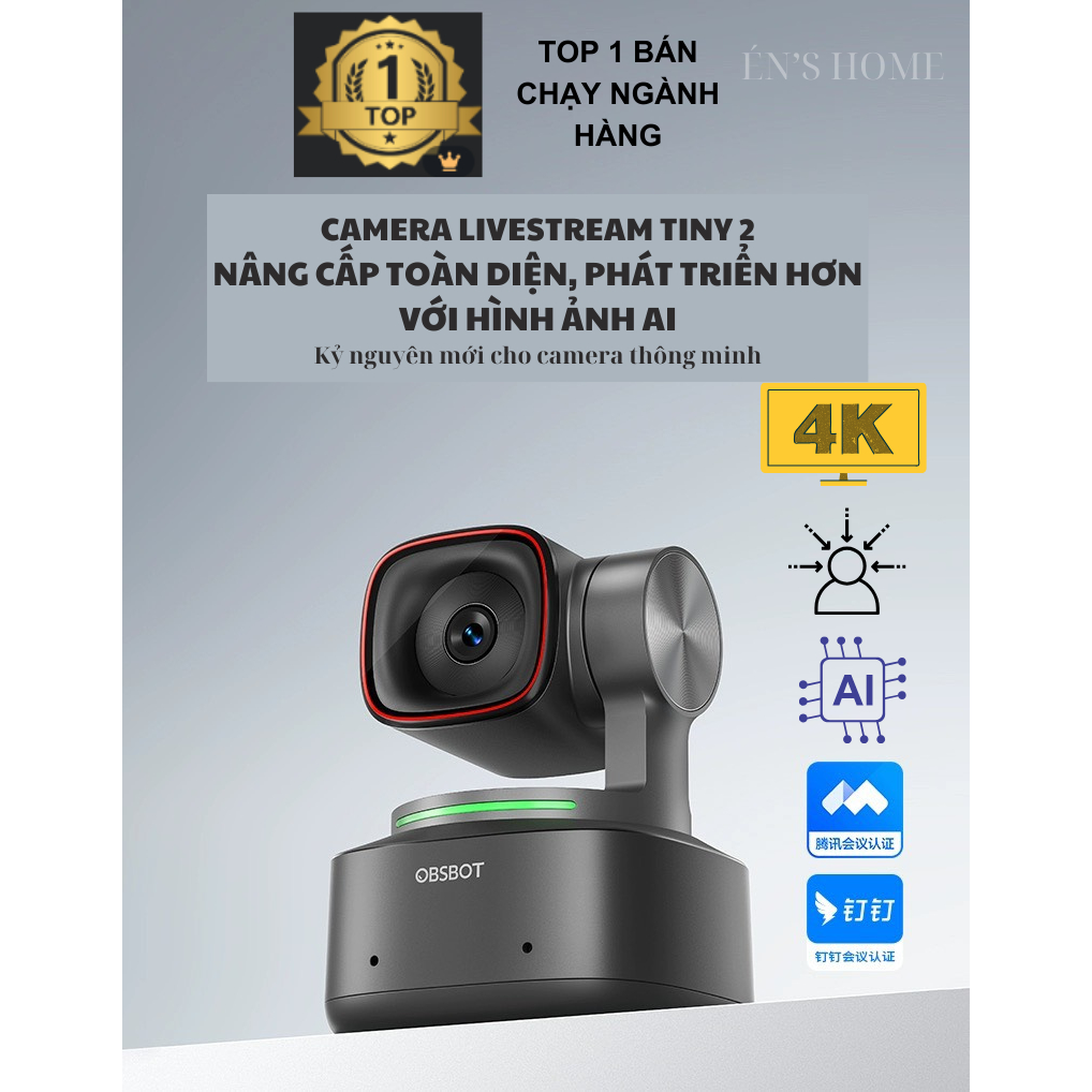 Camera Livestream Obsbot Tiny2 4k Ai độ Phân Giải Cao Filter Làm đẹp Làm Nét Xoay Theo Chuyển
