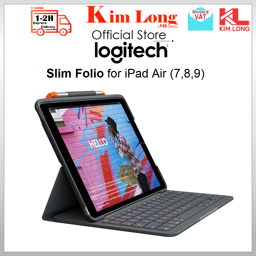 Bao da bàn phím Logitech Slim Folio ipad 7, ipad 8, ipad 9 - Hàng chính hãng | Shopee Việt Nam