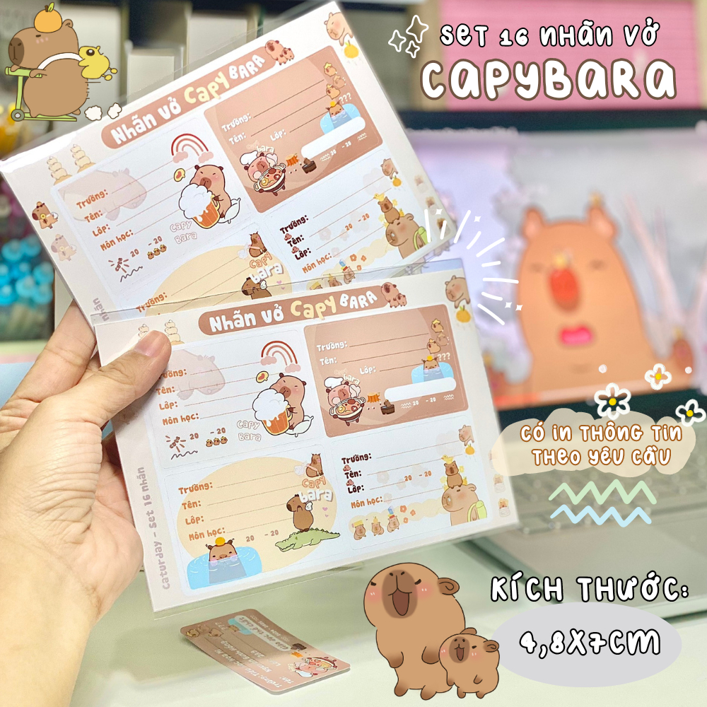 SET 16 NHÃN VỞ Capybara, Gấu dâu Lotso, Kuromi, Totoro, Doraemon, nhiều ...