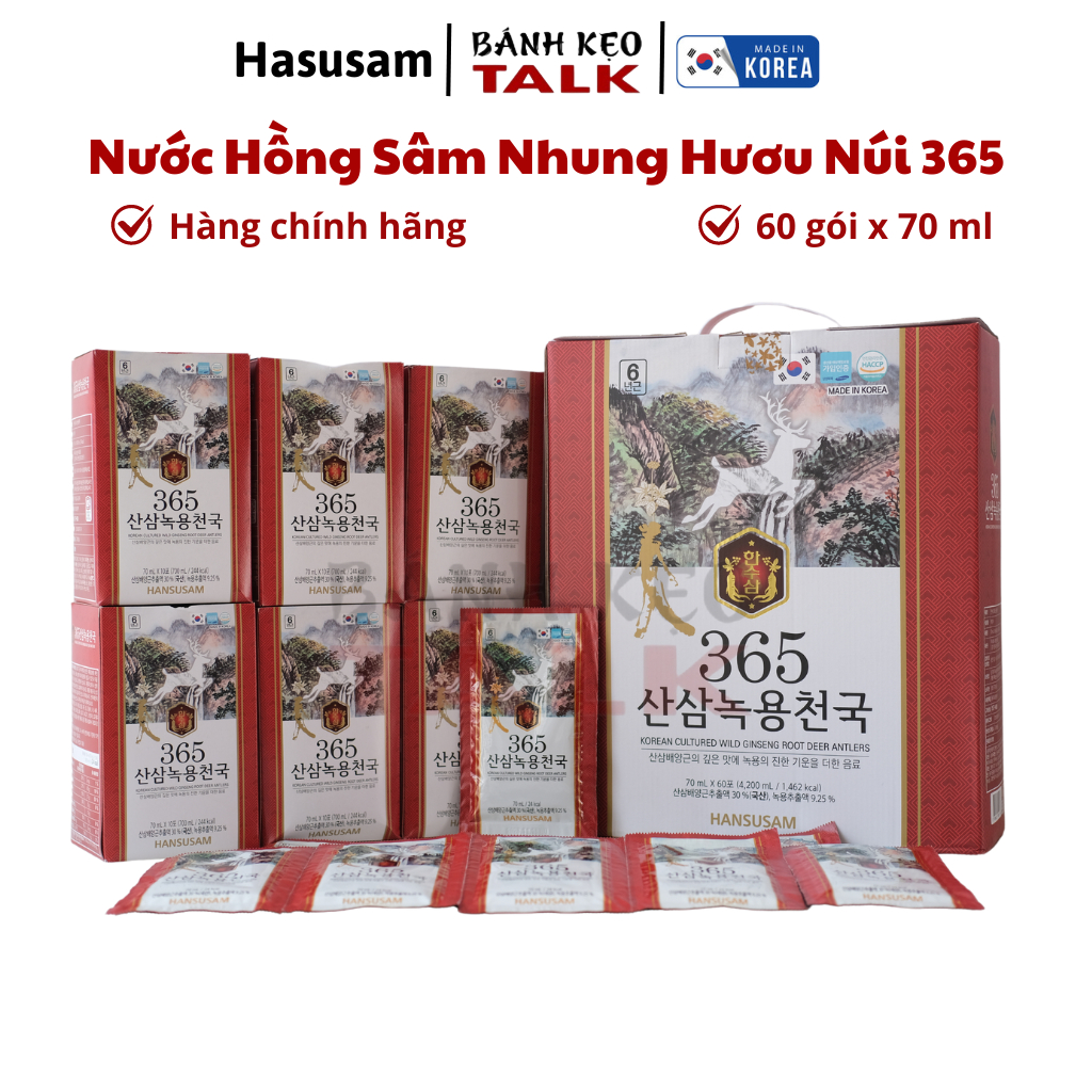 (Date 2/2026) Nước Hồng Sâm Nhung Hươu Núi 365 HANSUSAM Hàn Quốc Hộp 60 ...