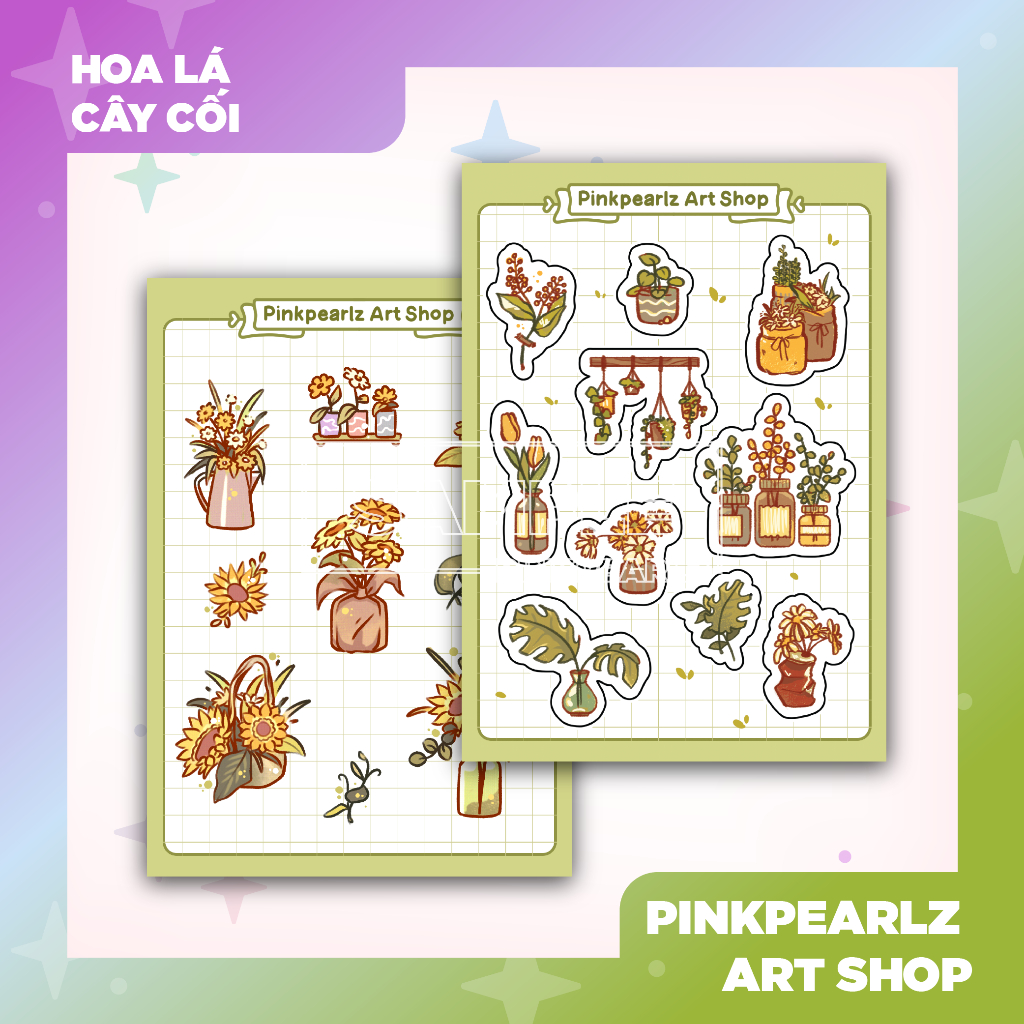 Tấm dán Sticker trang trí sổ vở chủ đề hoa lá và cây cối by PinkpearlZ ...