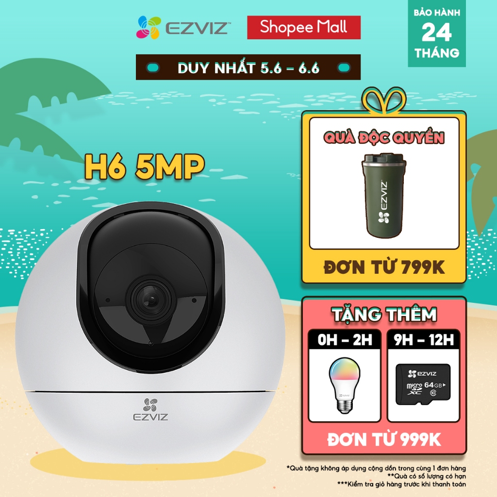 [Nhập ELEZ66 giảm 15% tối đa 200K] Camera WI-FI EZVIZ H6 5MP (3K)/C6 ...