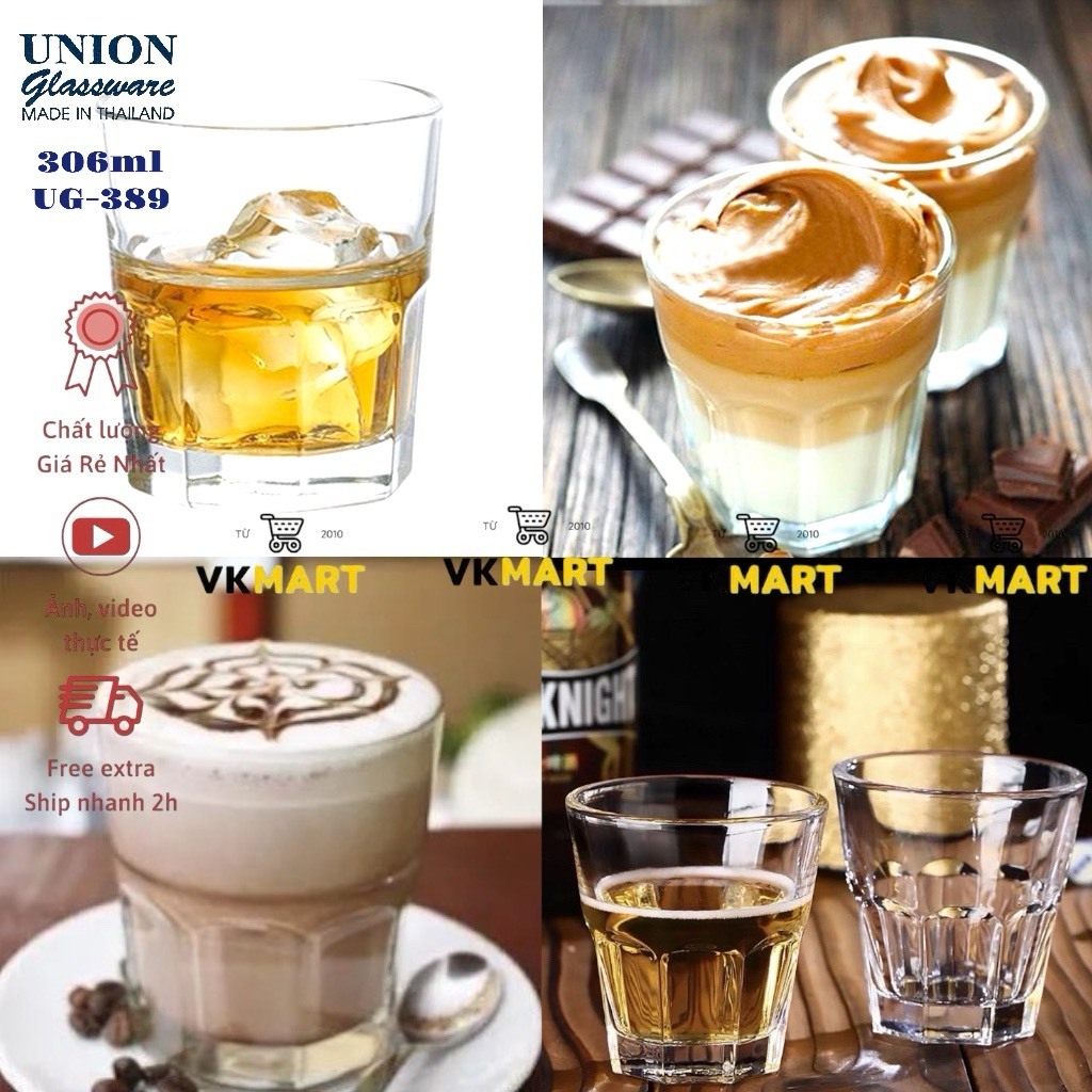 Bộ ly thủy tinh Union Glass size 306ml dùng để uống sinh tố, cocktail ...