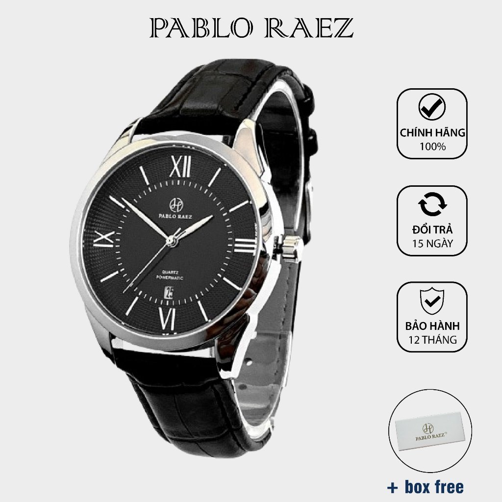 Đồng hồ nam chống nước PABLO RAEZ lịch ngày mặt tròn sang trọng kèm hộp ...
